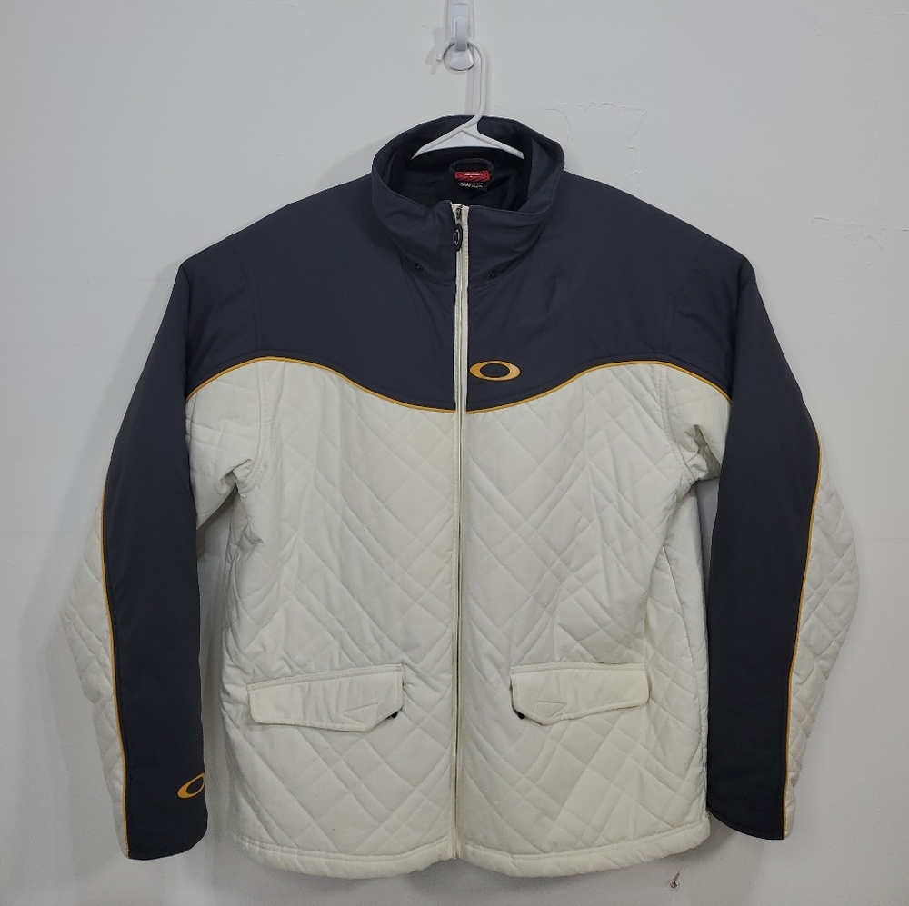 Vintage Oakley Winter Jacket White Gray Gold Sz Lg - Gem